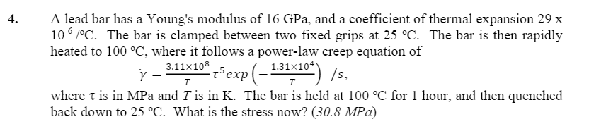 Solved A lead bar has a Young's modulus of 16 GPa, and a | Chegg.com