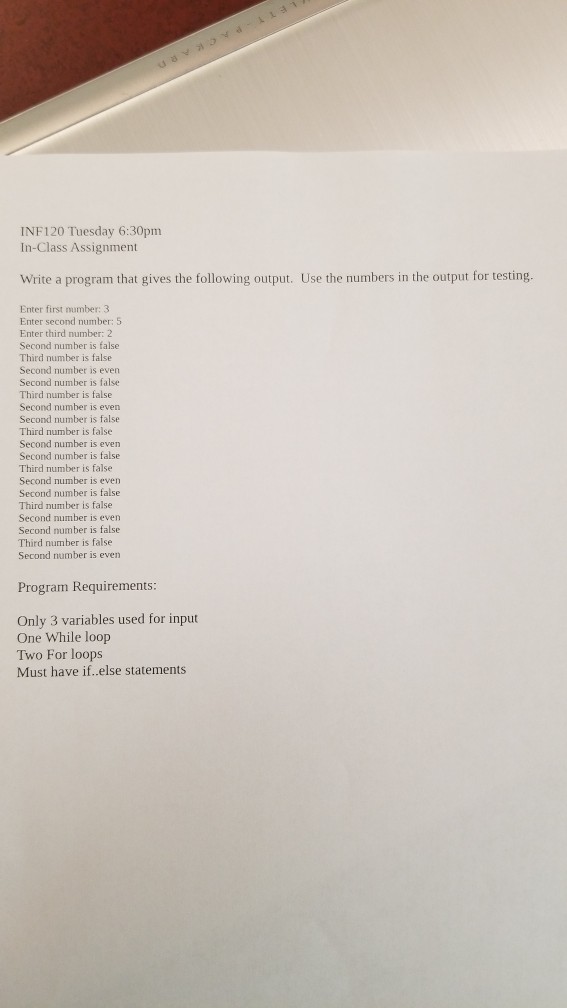 Solved INF120 Tuesday 6:30pm In-Class Assignment Write a | Chegg.com