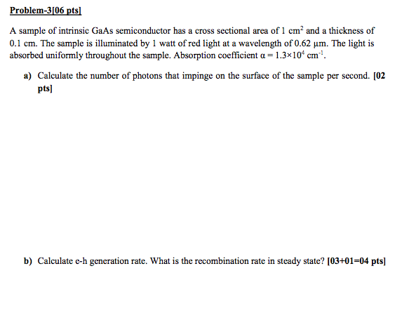 Solved Problem-3106 ptsl A sample of intrinsic GaAs | Chegg.com
