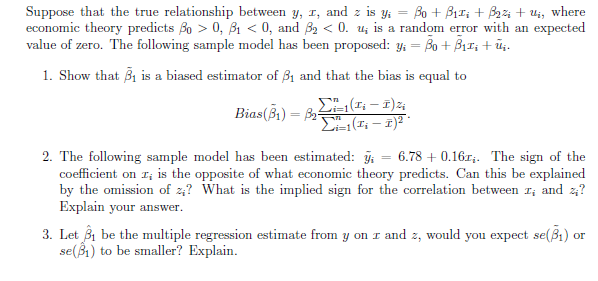 Suppose that the true relationship between y, x, and | Chegg.com