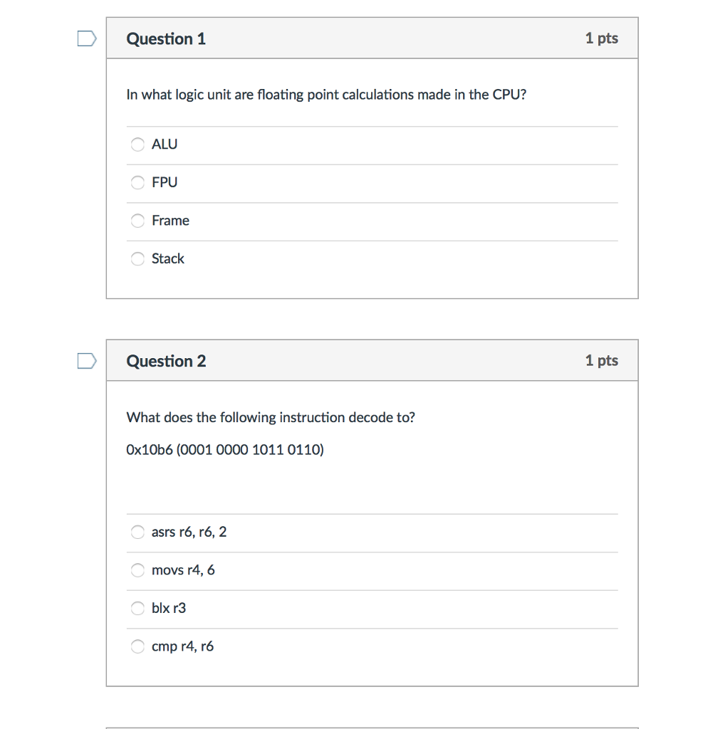 Solved In what logic unit are floating point calculations | Chegg.com