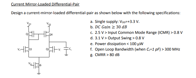 Design a current-mirror-loaded differential-pair as | Chegg.com