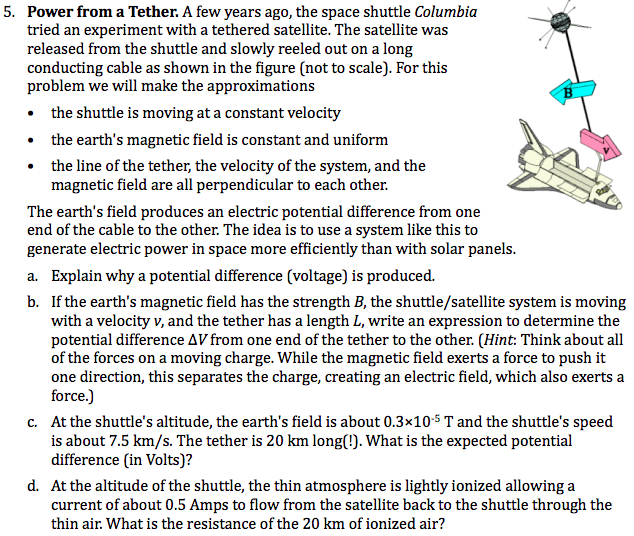 Solved 5. Power from a Tether. A few years ago, the space | Chegg.com