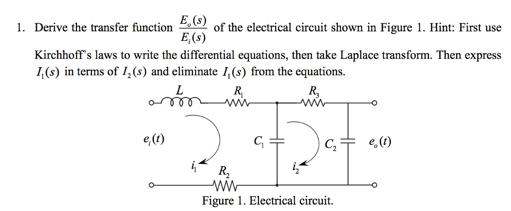 Solved Derive the transfer function E_0 (s)/E_i (s) of the | Chegg.com