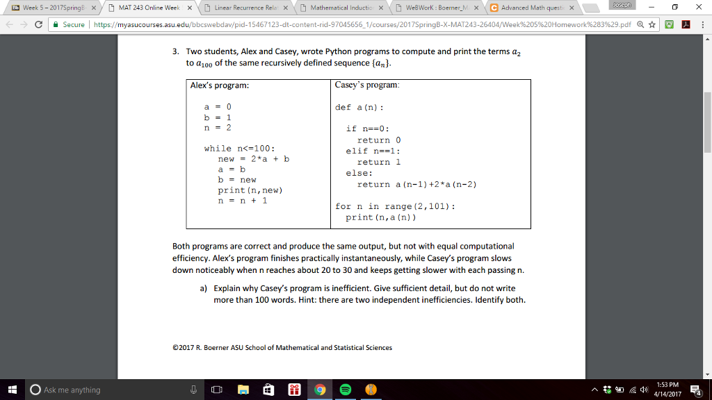 Solved Week 5-20 D MAT 243 Online week x D Linear Recurrence | Chegg.com