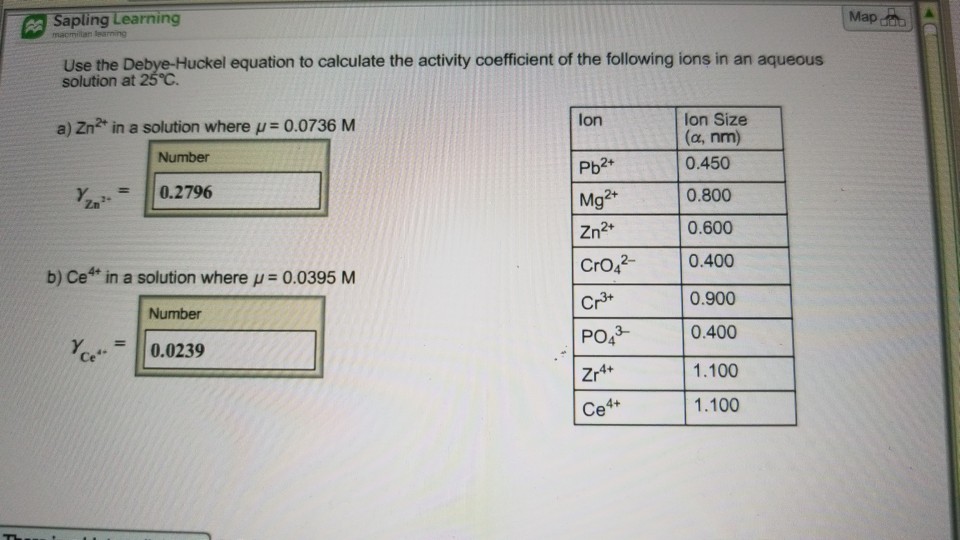 Solved Use the Debye-Huckel equation to calculate the | Chegg.com