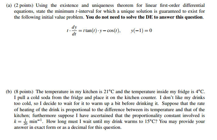(a) Using the existence and uniqueness theorem for | Chegg.com