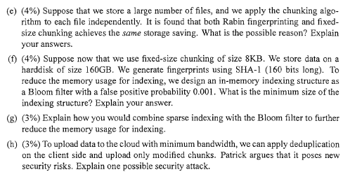 (30%) Deduplication and cloud storage Suppose that we | Chegg.com