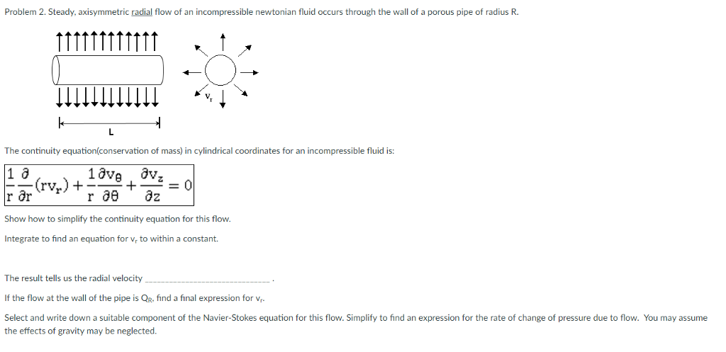 Solved Problem 2. Steady, axisymmetric radial flow of an | Chegg.com