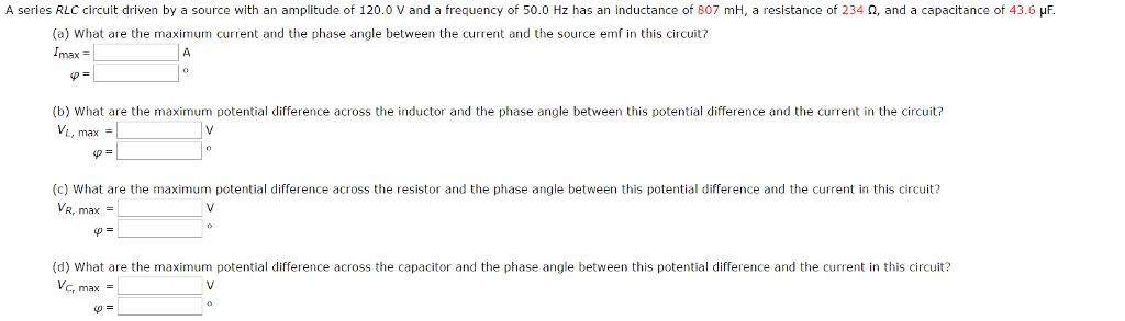 Solved A series RLC circuit driven by a source with an | Chegg.com