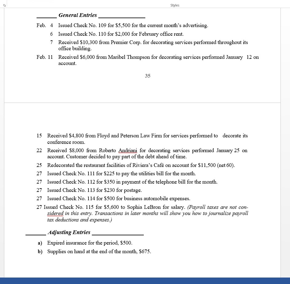 Solved Styles GENERAL INSTRUC TIONS FOR FEBRUARY 1) | Chegg.com