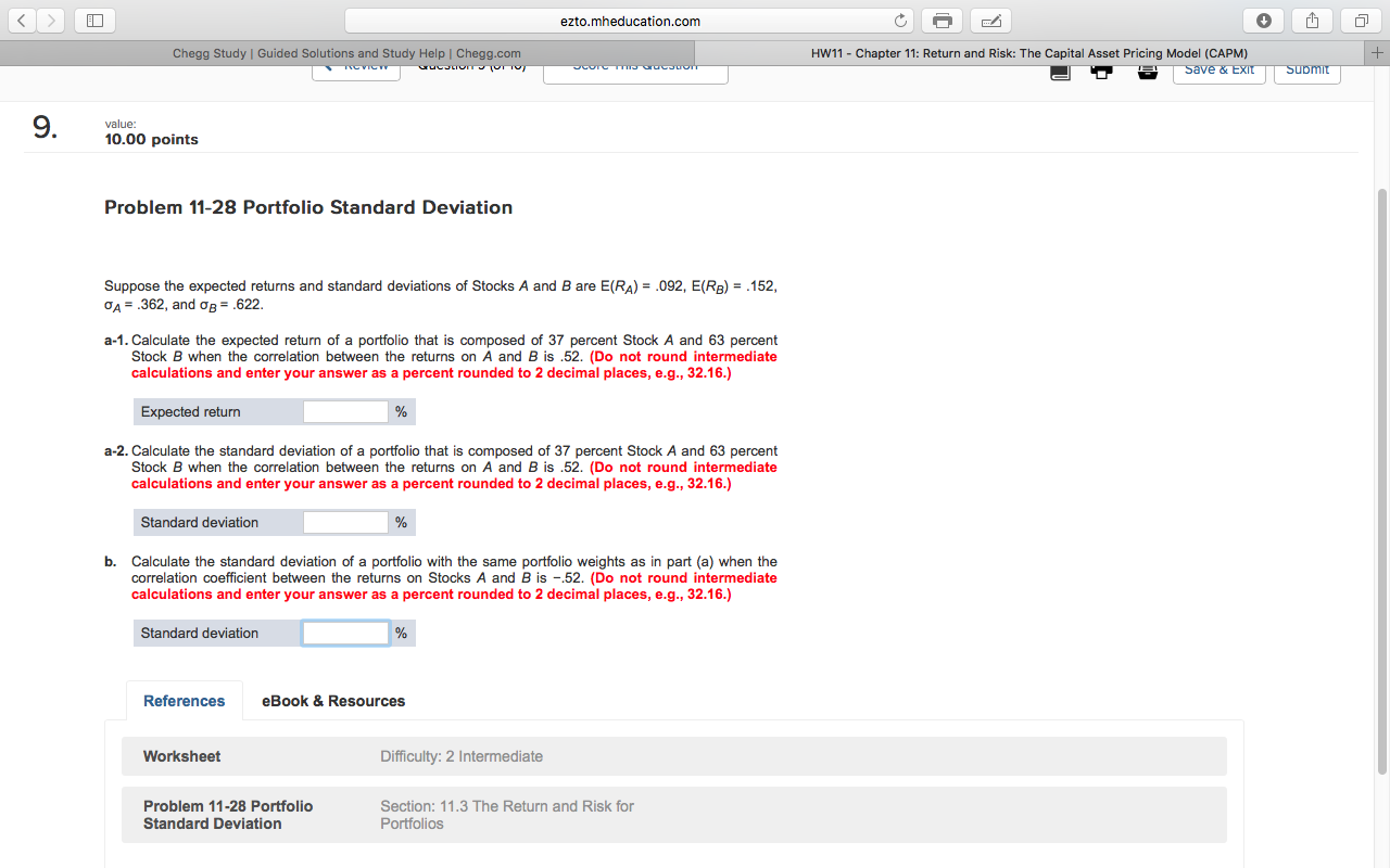 Solved Suppose the expected returns and standard deviations | Chegg.com