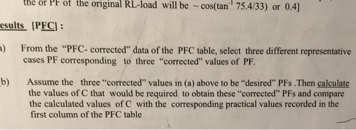 From the "PFC- corrected data of the PFC table, | Chegg.com
