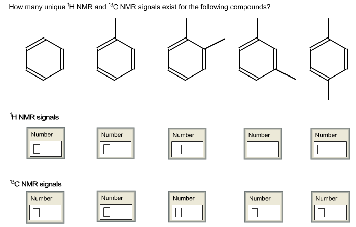 Solved How many unique 1H NMR and 13C NMR signals exist for | Chegg.com Solved How many unique 1H NMR and 13C NMR signals exist for | Chegg.com