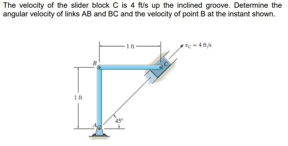 Solved The velocity of the slider block C is 4 ft/s up the | Chegg.com