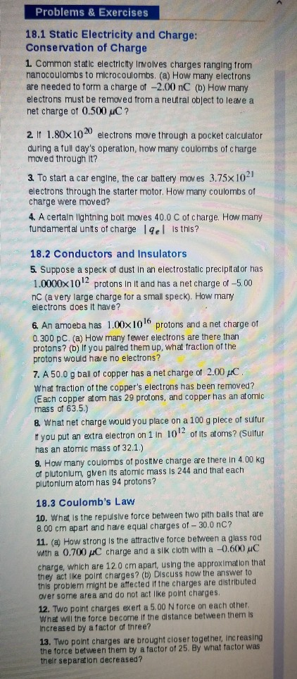 Solved Problems& Exercises 18.1 Static Electricity and | Chegg.com