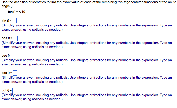 Solved Use the definition or identities to find the exact | Chegg.com