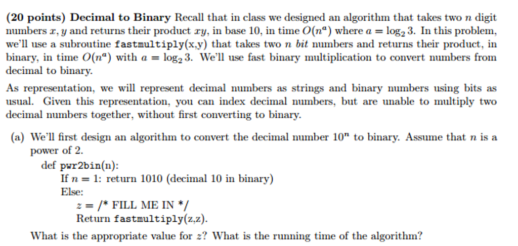 Decimal to Binary Recall that in class we designed an | Chegg.com