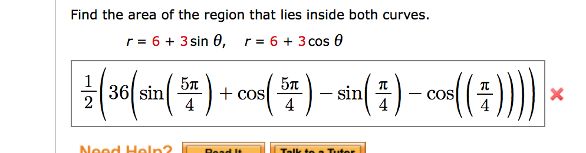 Solved Find the area of the region that lies inside both | Chegg.com