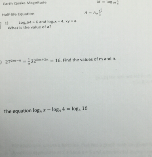 Solved Half-life Equation Log_y 64 = 6 and log_4 x = 4, xy | Chegg.com
