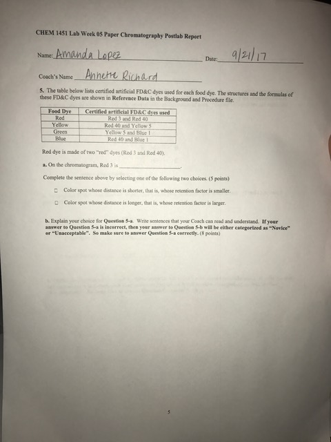 Solved CHEM 1451 Lab Week 05 Paper Chromatography Postlab | Chegg.com