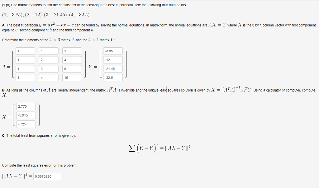 Solved Linear Algebra - Least Squares. A and B are right but | Chegg.com