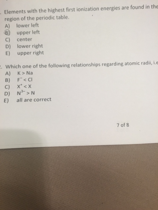 Solved Elements with the highest first ionization energies | Chegg.com