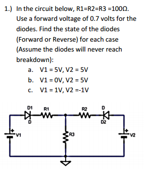 Solved 1.) In the circuit below, R1=R2=R3 =100 Omega. Use a | Chegg.com