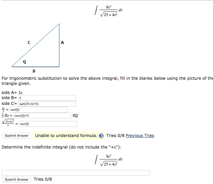 Solved dx V254x2 For trigonometric substitution to solve the | Chegg.com