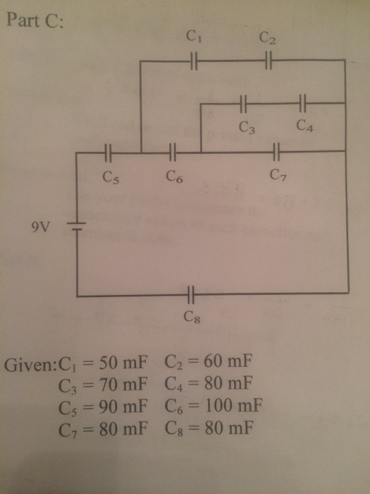 Solved Find charge, and voltage of each capacitor given c1= | Chegg.com