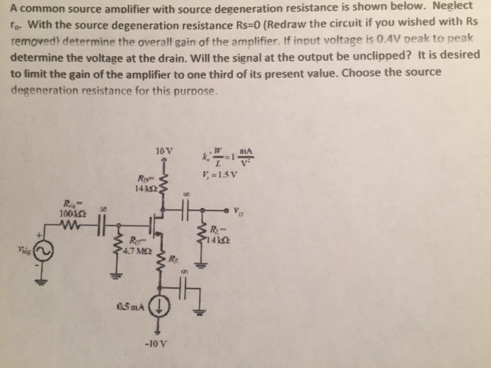 Solved A common source amplifier with source degeneration | Chegg.com