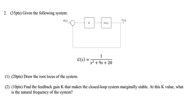 Solved 2. (35pts) Given the following system: (1) (2Opts) | Chegg.com