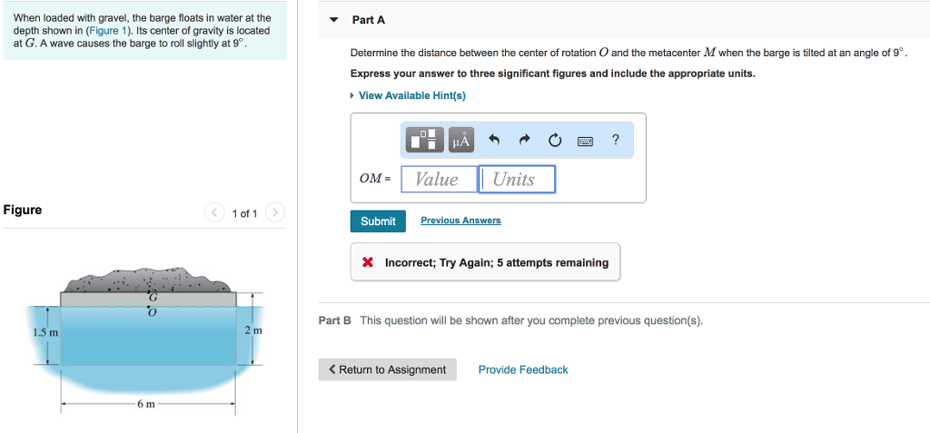 Solved When loaded with gravel, the barge floats in water at | Chegg.com