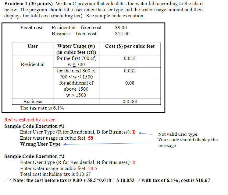 Solved Write A C Program That Calculates The Water Bill