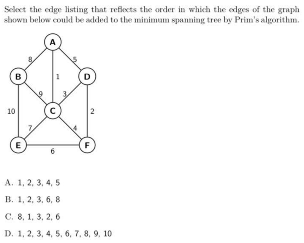 Solved Select the edge listing that reflects the order in | Chegg.com