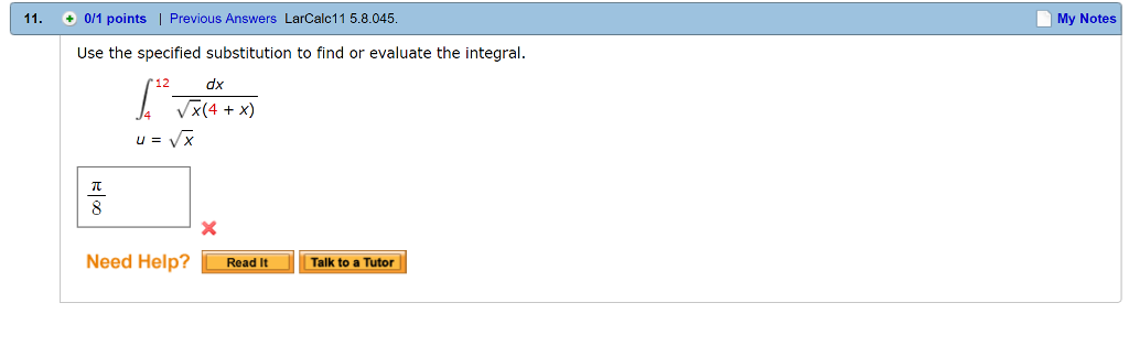 Solved 11. +0/1 points | Previous Answers LarCalc11 5.8.045 | Chegg.com Solved 11. +0/1 points | Previous Answers LarCalc11 5.8.045 | Chegg.com