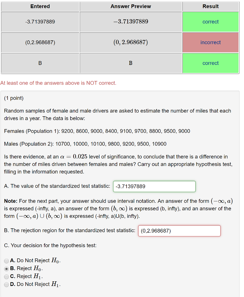 Solved At Least One Of The Answers Above Is Not Correct