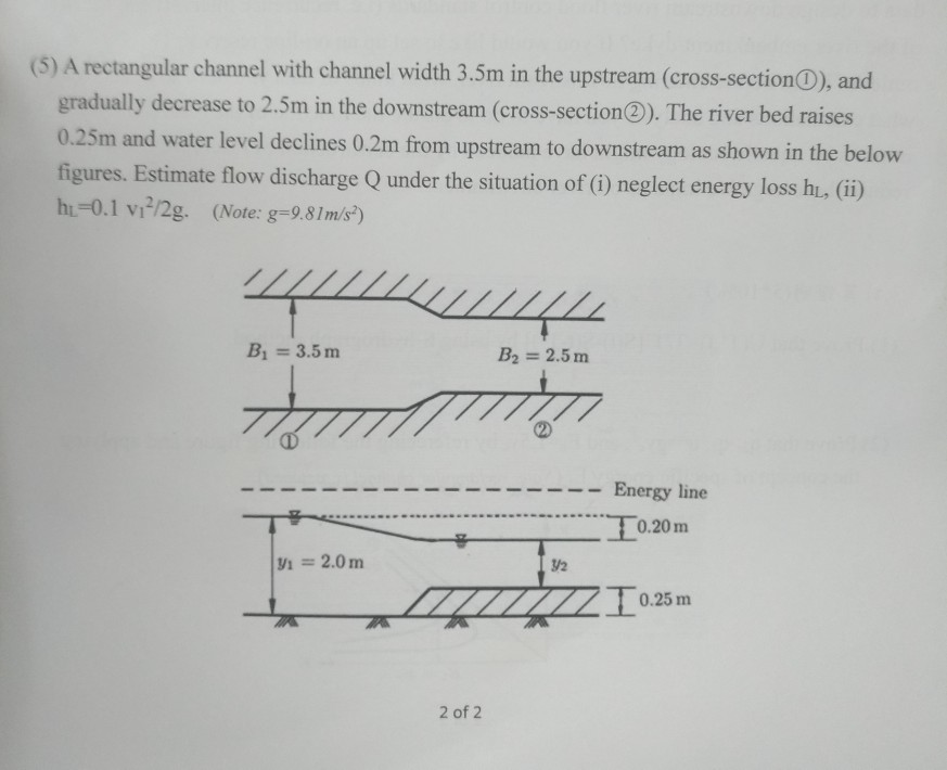 Solved (5) A rectangular channel with channel width 3.5m in | Chegg.com