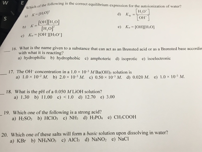 Solved Which of the following is the correct equilibrium | Chegg.com