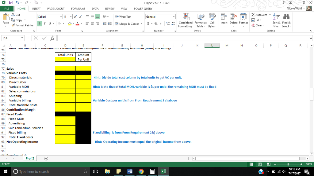 Solved 牢日り、さ、扇; Project 2 Su17- Excel FILE HOME INSERT PAGE | Chegg.com