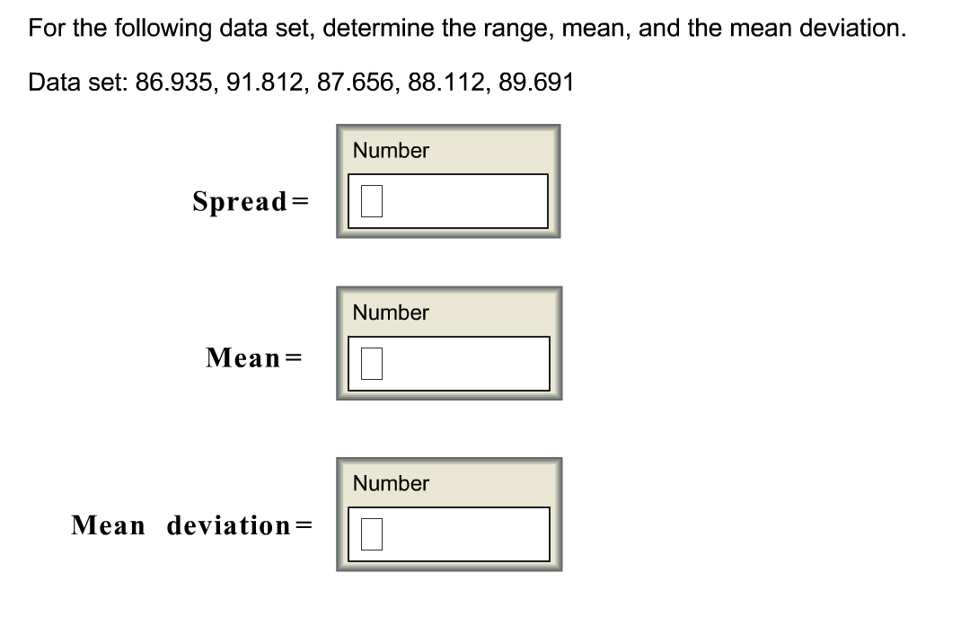 Solved For the following data set, determine the range, | Chegg.com
