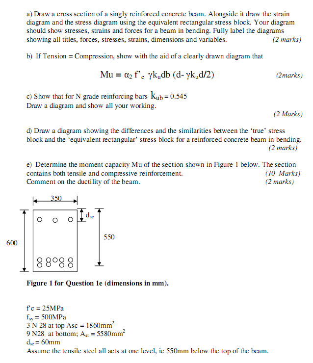 Solved a) Draw a cross section of a singly reinforced | Chegg.com