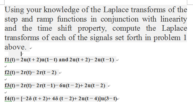 Solved Using your knowledge of the Laplace transforms of the | Chegg.com