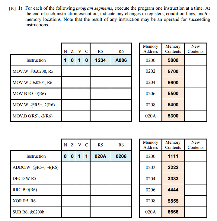 For Each Of The Following Program Segments Execute 