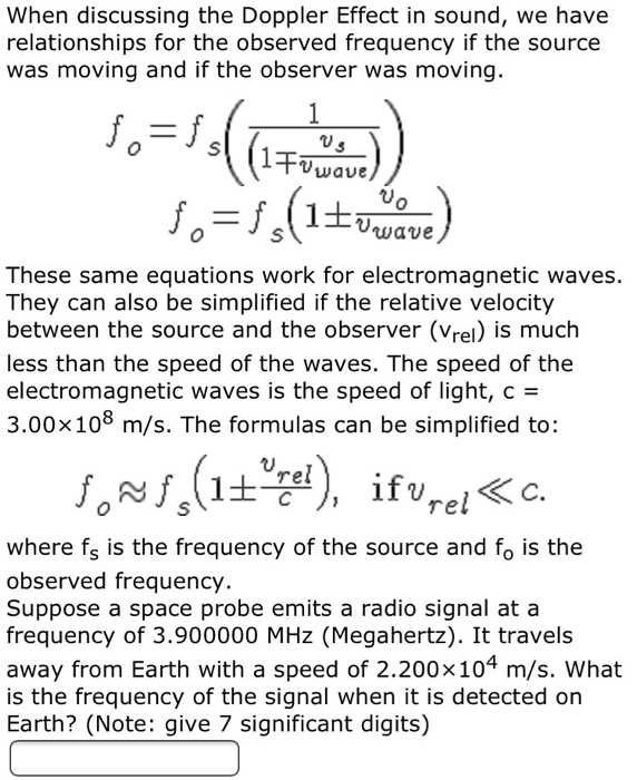 Solved When discussing the Doppler Effect in sound, we have | Chegg.com