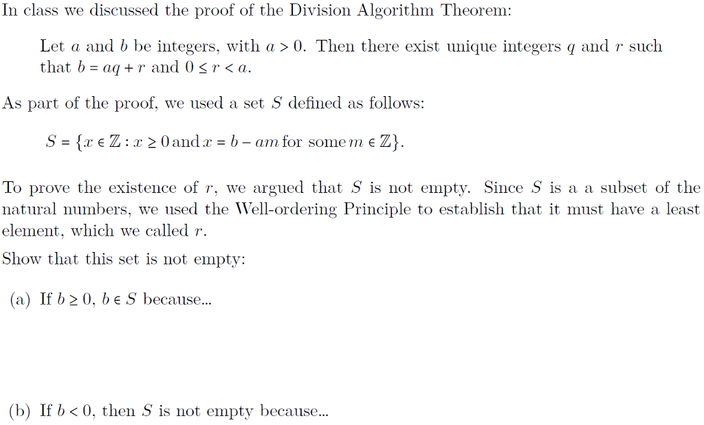 Solved In Class We Discussed The Proof Of The Division