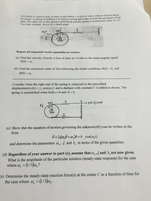 Solved A uniform disk of mass m and radius r is free to | Chegg.com