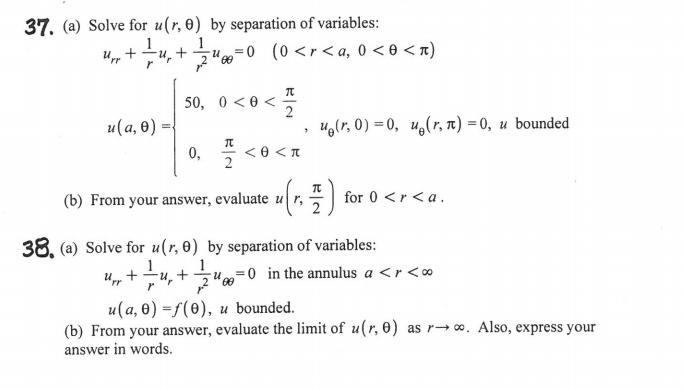 Solved Solve for u(r, theta) by separation of variables: | Chegg.com