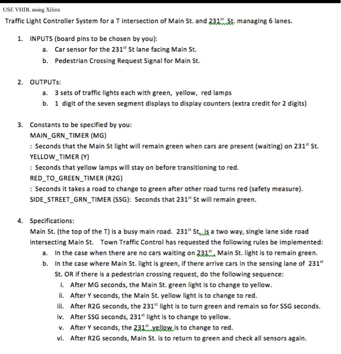 USE VHDL using Xilinx Traffic Light Controller System | Chegg.com