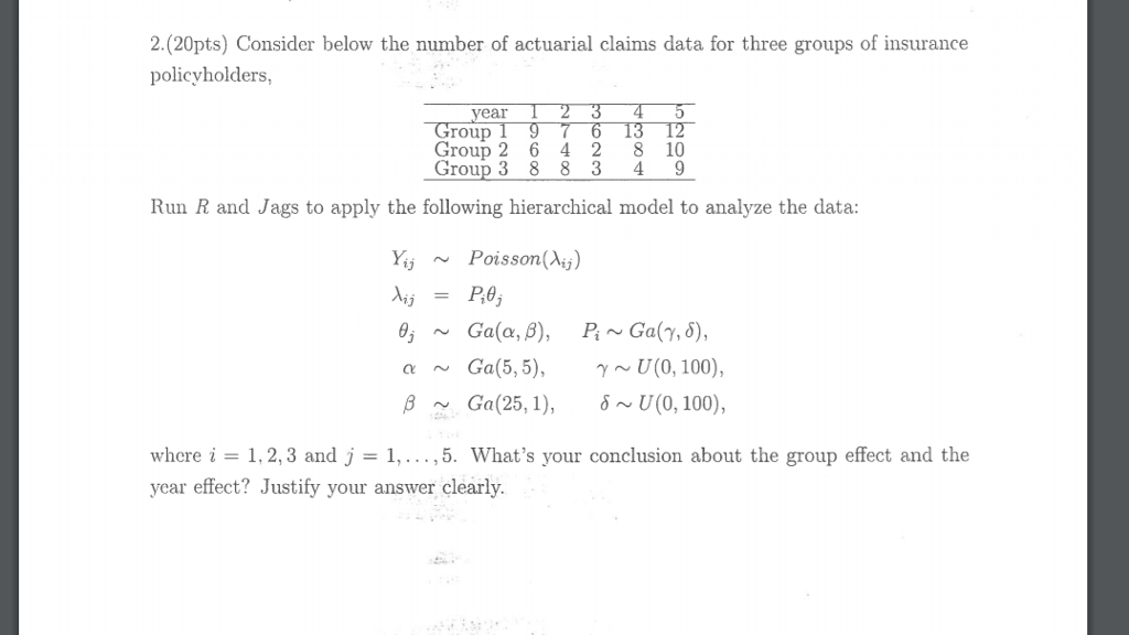 2.(20pts) Consider below the number of actuarial | Chegg.com
